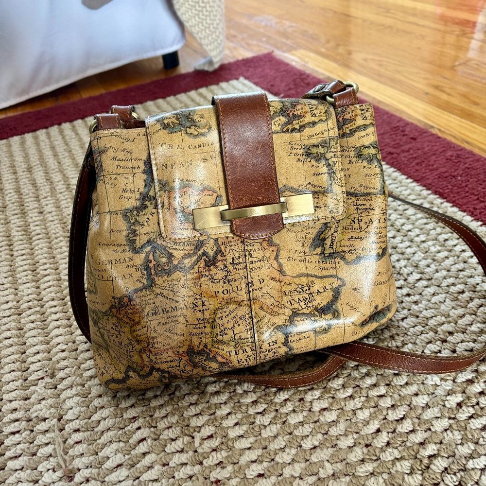 Patricia Nash European Map Leather Crossbody Bag - Gem